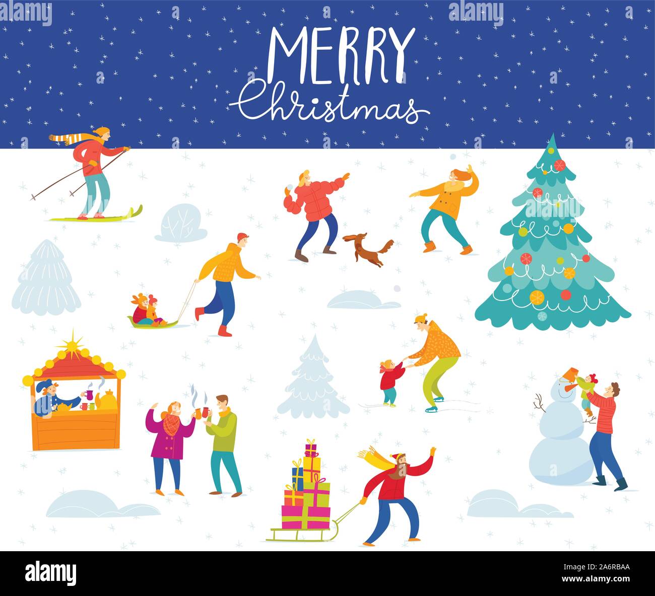 Vector Christmas winter holiday poster for with people doing winter ...