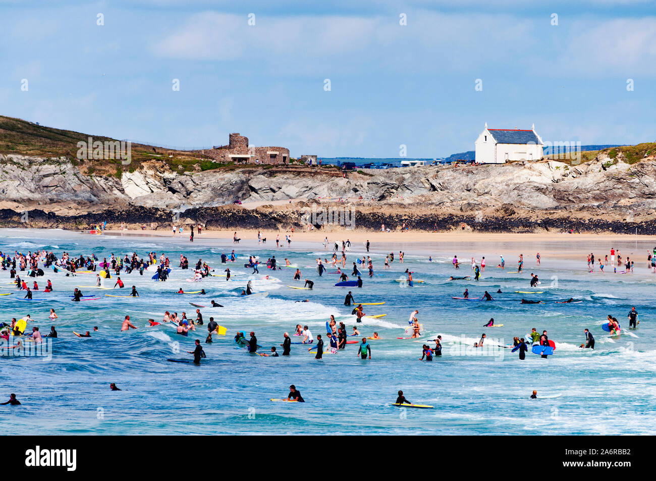 surfers at fistral beach in newquay, cornwall, england, britain Stock ...