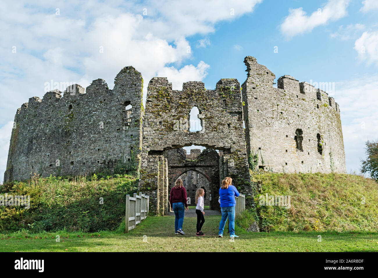 visitors at restormel castle, lostwithiel, cornwall, england, britain ...