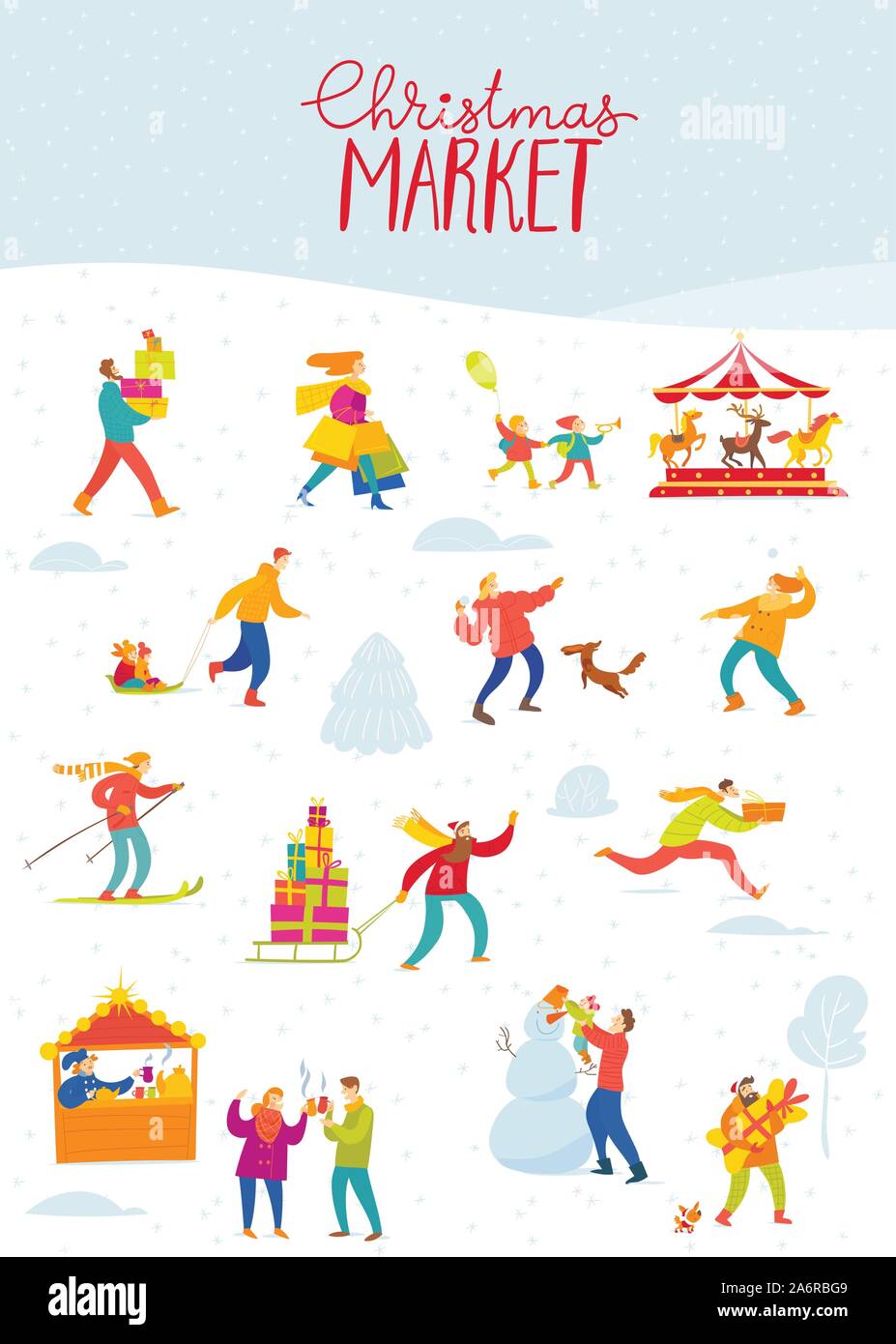 Vector Christmas winter market design for holiday with shopping and ...