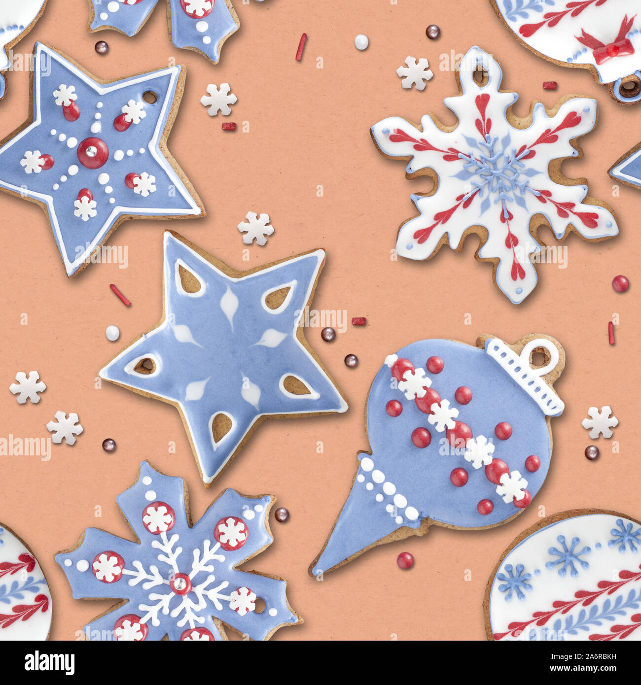 Teal seamless Christmas pattern banner with hand made gingerbread ...