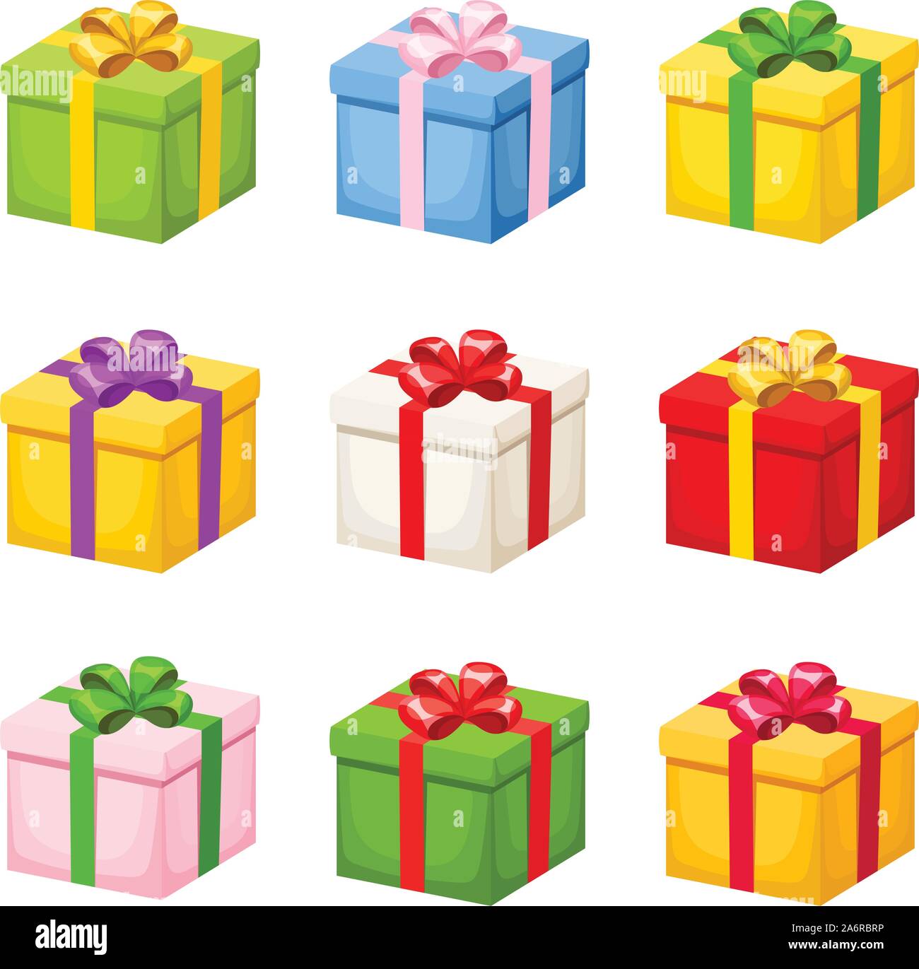 Vector set of colorful gift boxes with ribbons and bows isolated on a ...