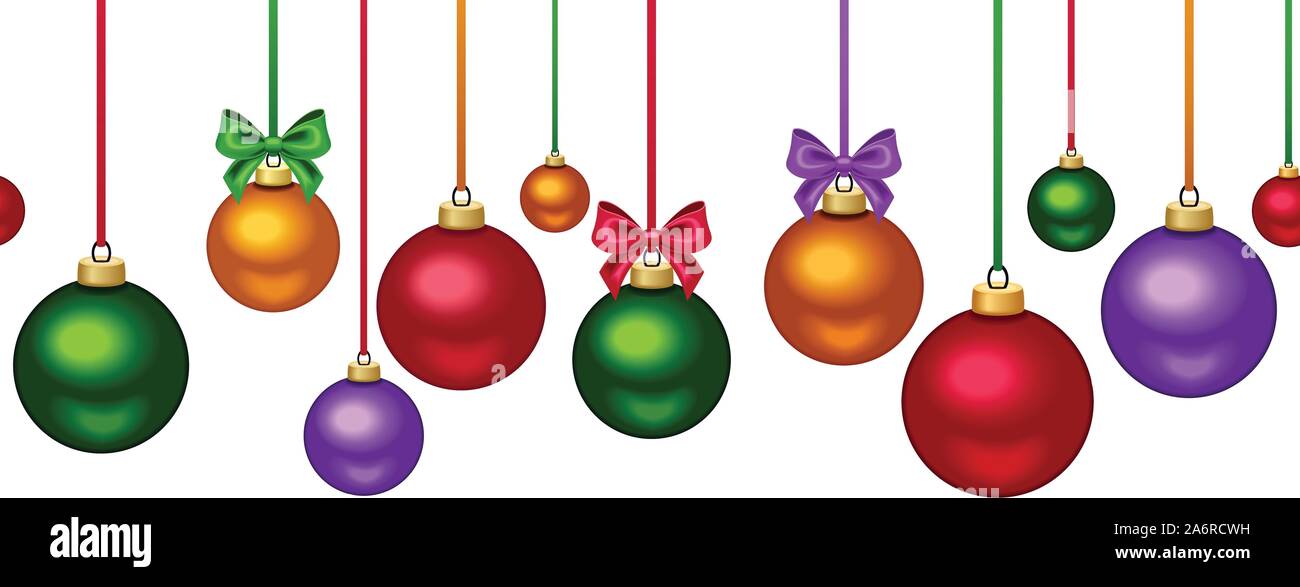 Vector horizontal seamless background with colorful hanging Christmas ...