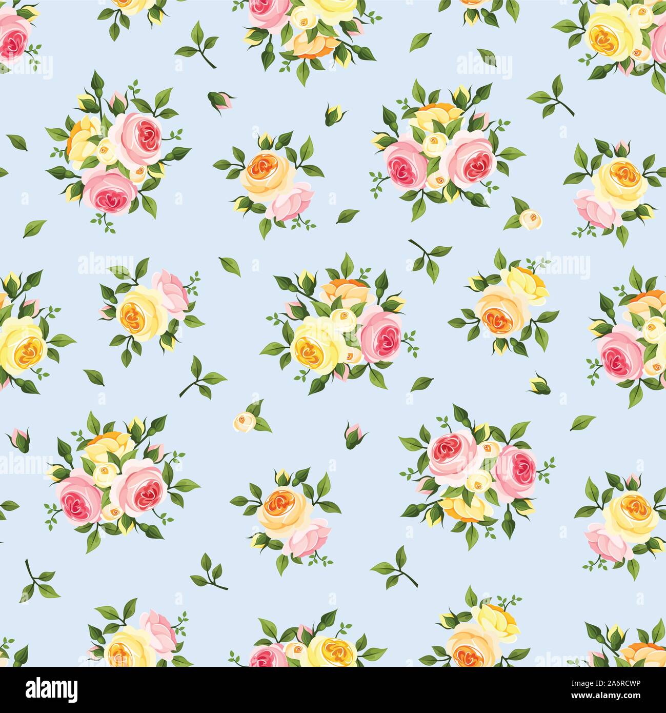 Vector seamless pattern with pink, orange and yellow English roses on a ...