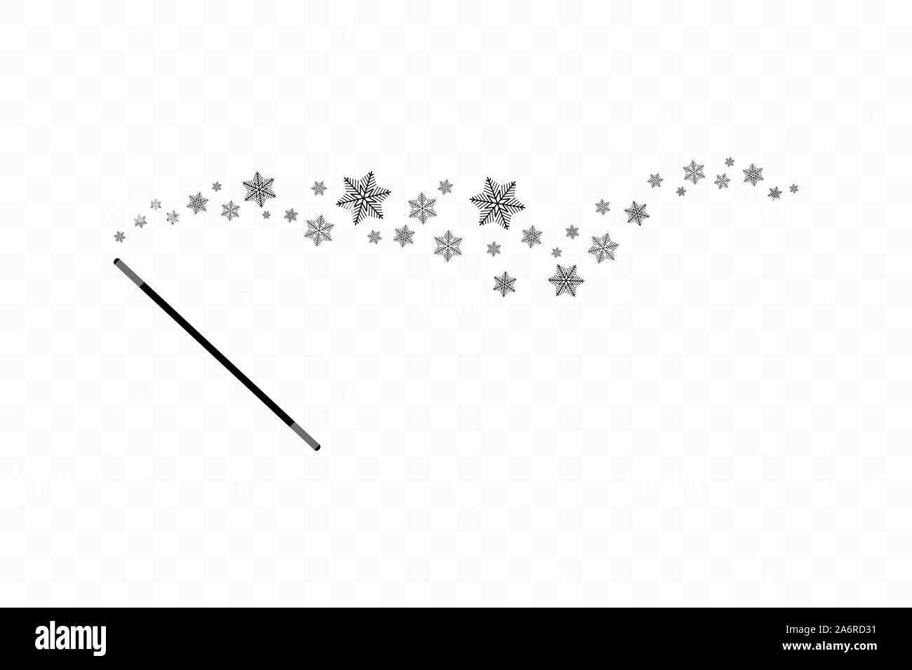 Magic wand with a snowflakes. Trace of black dust. Magic abstract ...