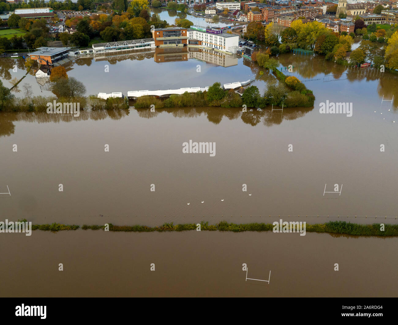 Aerial view of flooding in Worcester, as the UK has been hit by ...