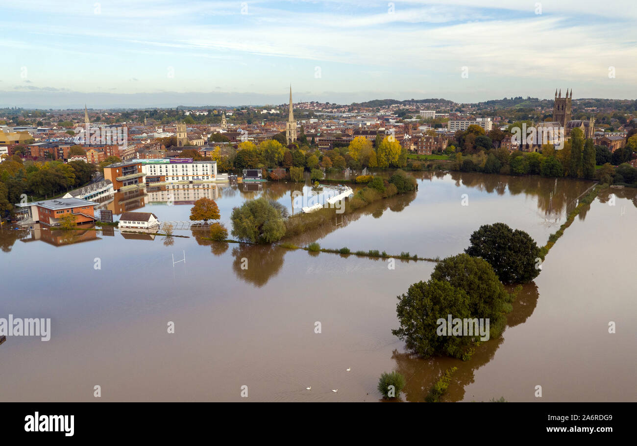 Aerial view of flooding in Worcester, as the UK has been hit by ...