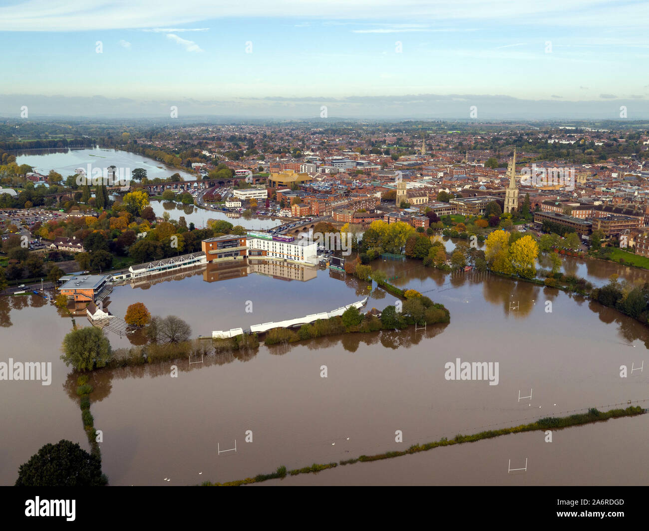 Aerial view of flooding in Worcester, as the UK has been hit by ...