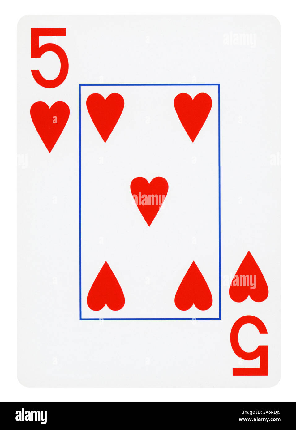 Five of Hearts playing card - isolated on white (clipping path included ...