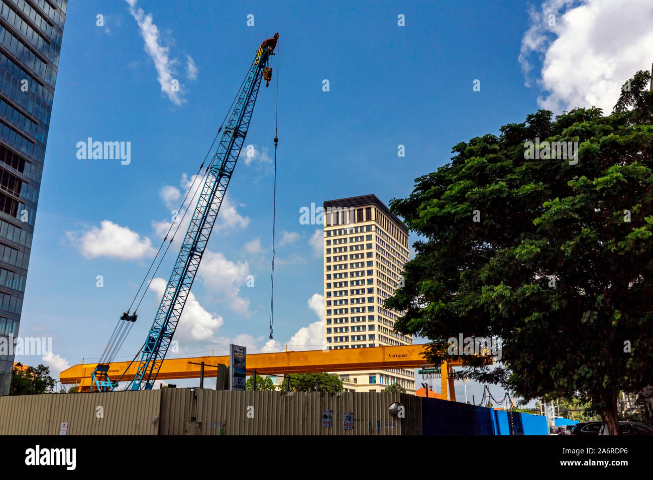 A construction crane is seen above the former Freedom Park adjacent to the Vattanak Capital ...
