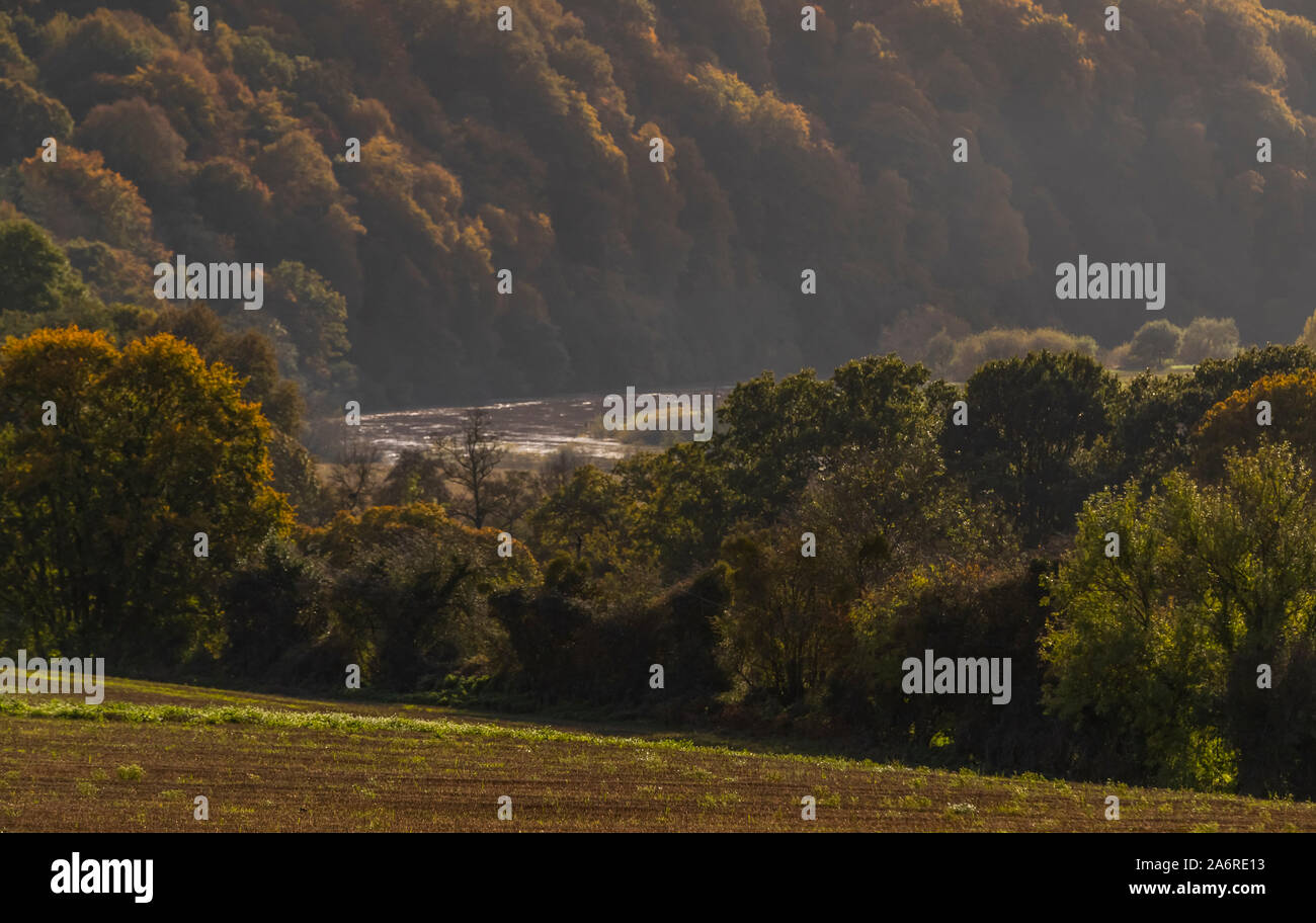 Autumn colours in the Wye Valley at Bigsweir Bridge. Wye Valley ...