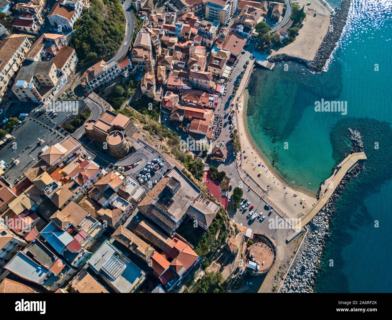 Aerial view of Pizzo Calabro, pier, castle, Calabria, tourism Italy ...