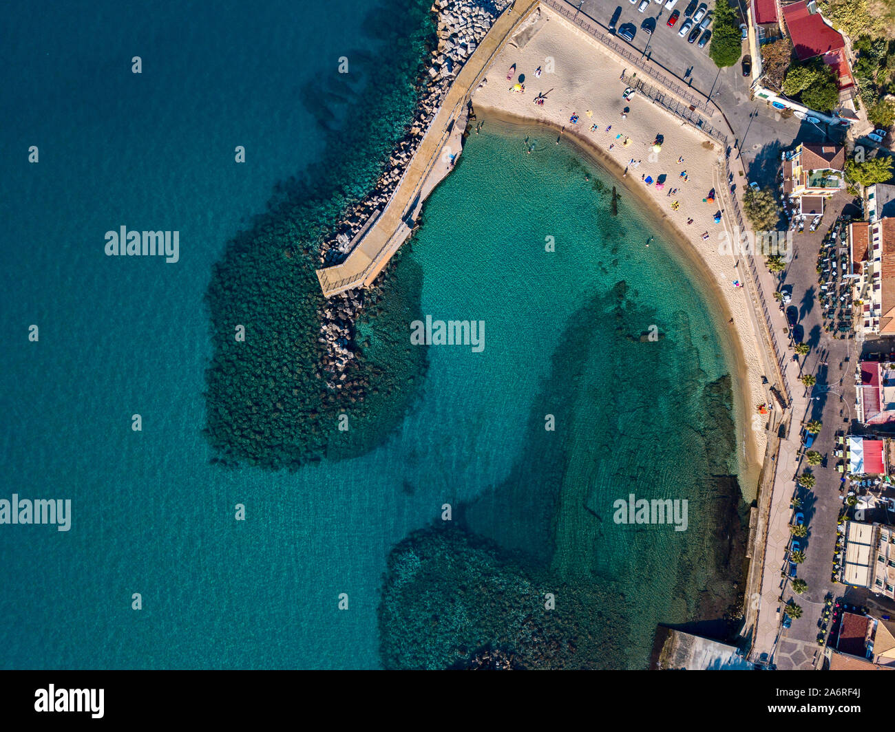 Aerial view of the Marina beach, Pizzo Calabro. The pier and the beach ...