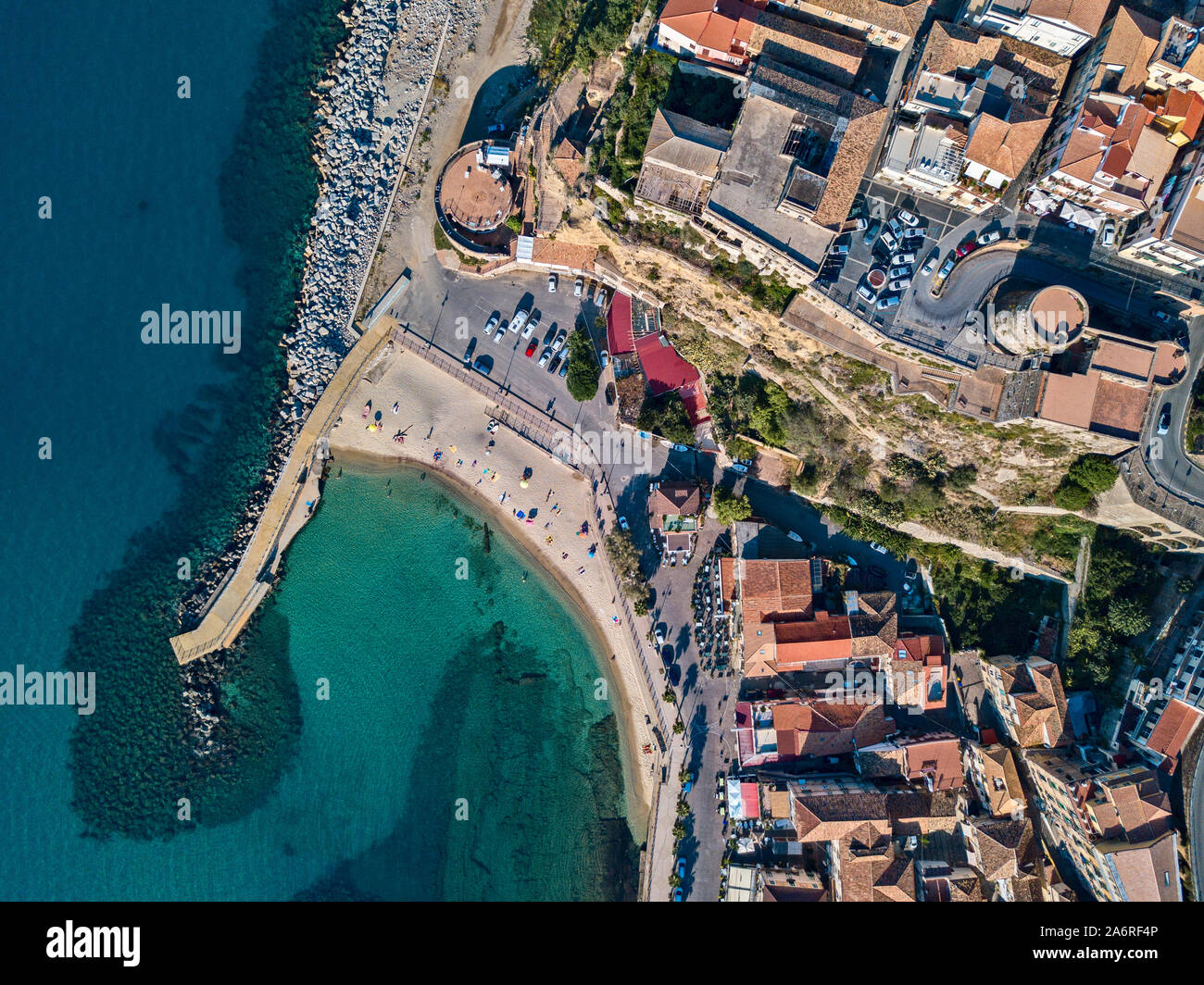 Aerial view of Pizzo Calabro, pier, castle, Calabria, tourism Italy ...