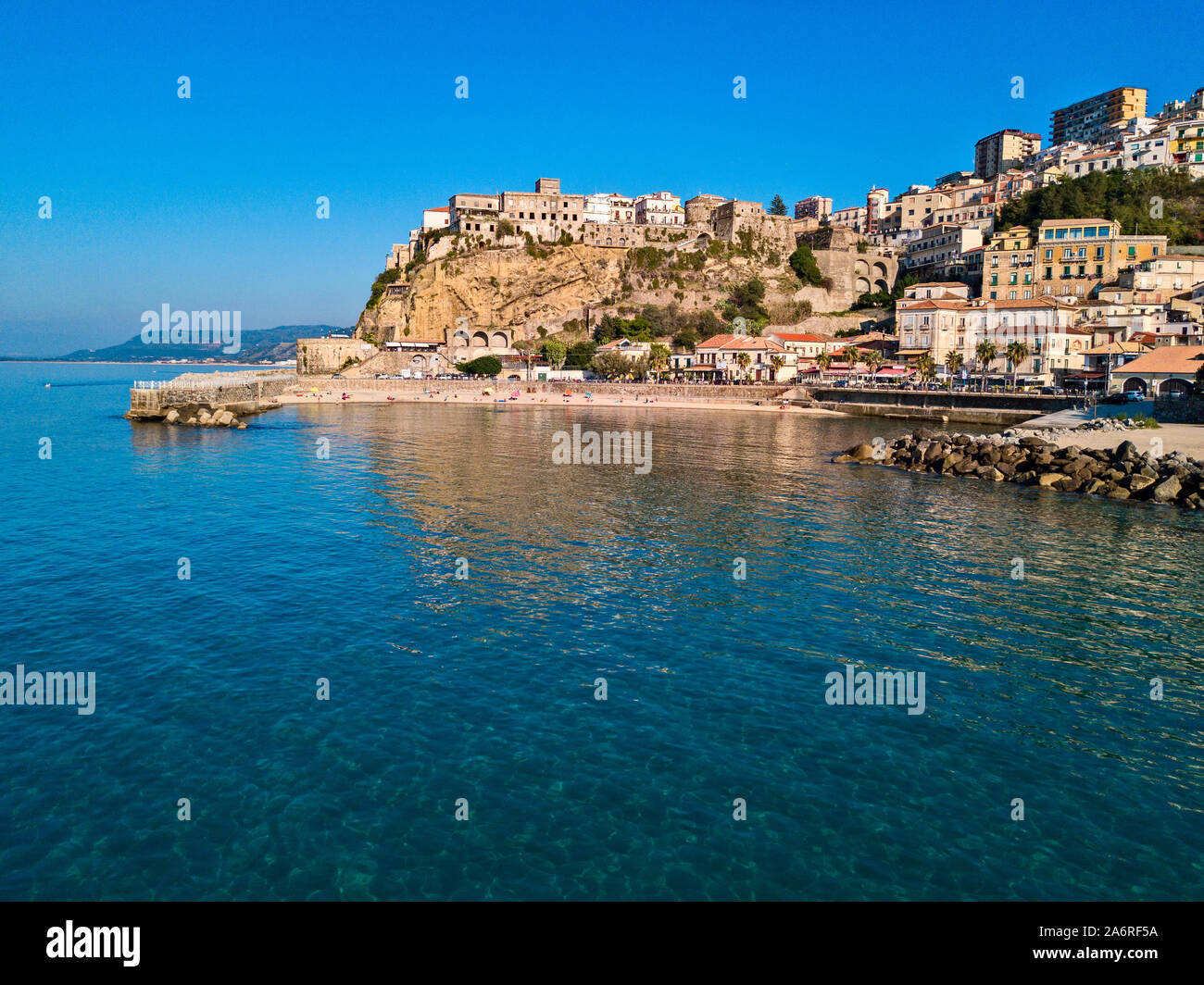 Aerial view of Pizzo Calabro, pier, castle, Calabria, tourism Italy ...