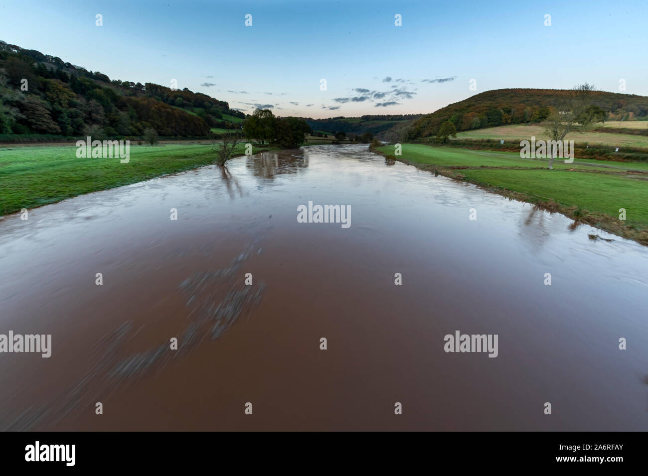 Swollen River Wye at Bigsweir Bridge. Water levels high after heavy ...