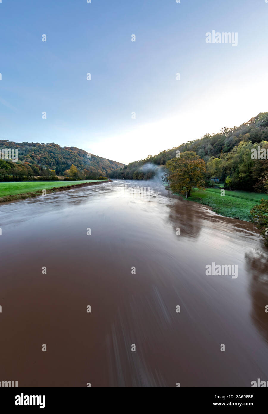 Swollen River Wye at Bigsweir Bridge. Water levels high after heavy ...