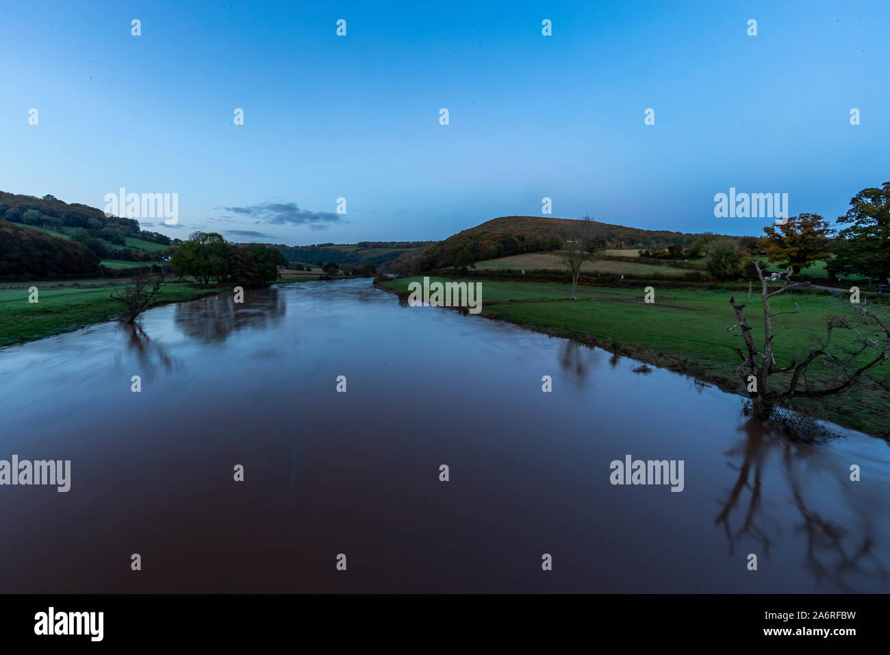 Swollen River Wye at Bigsweir Bridge. Water levels high after heavy ...