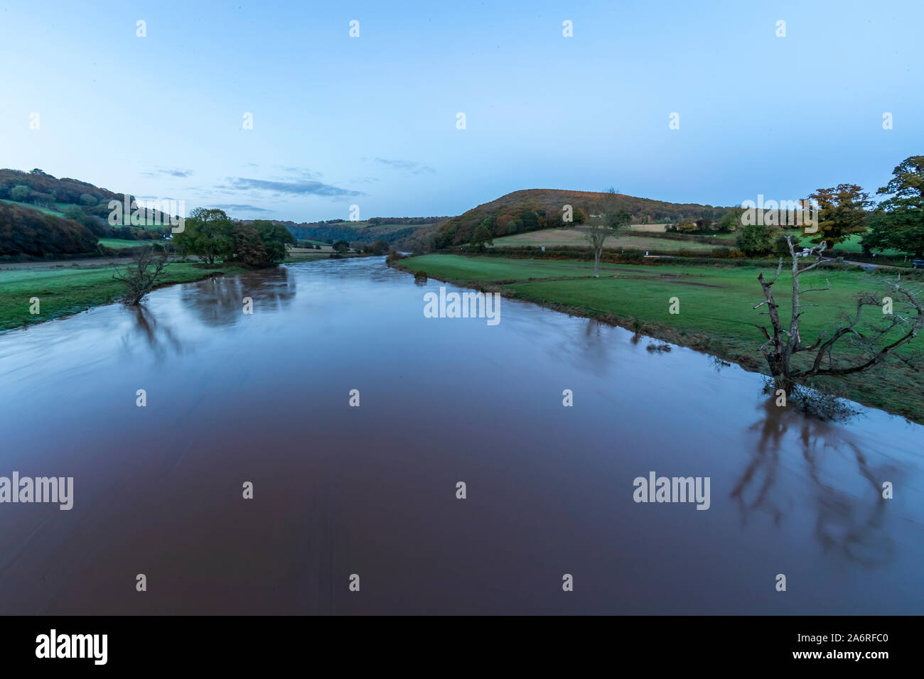 Swollen River Wye at Bigsweir Bridge. Water levels high after heavy ...