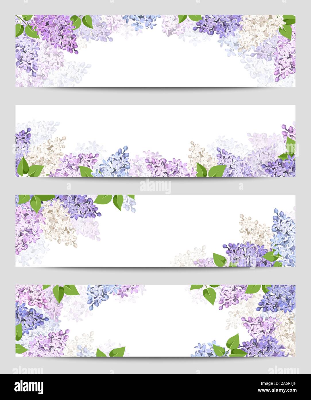 Vector web banners with purple, pink, blue and white lilac flowers ...