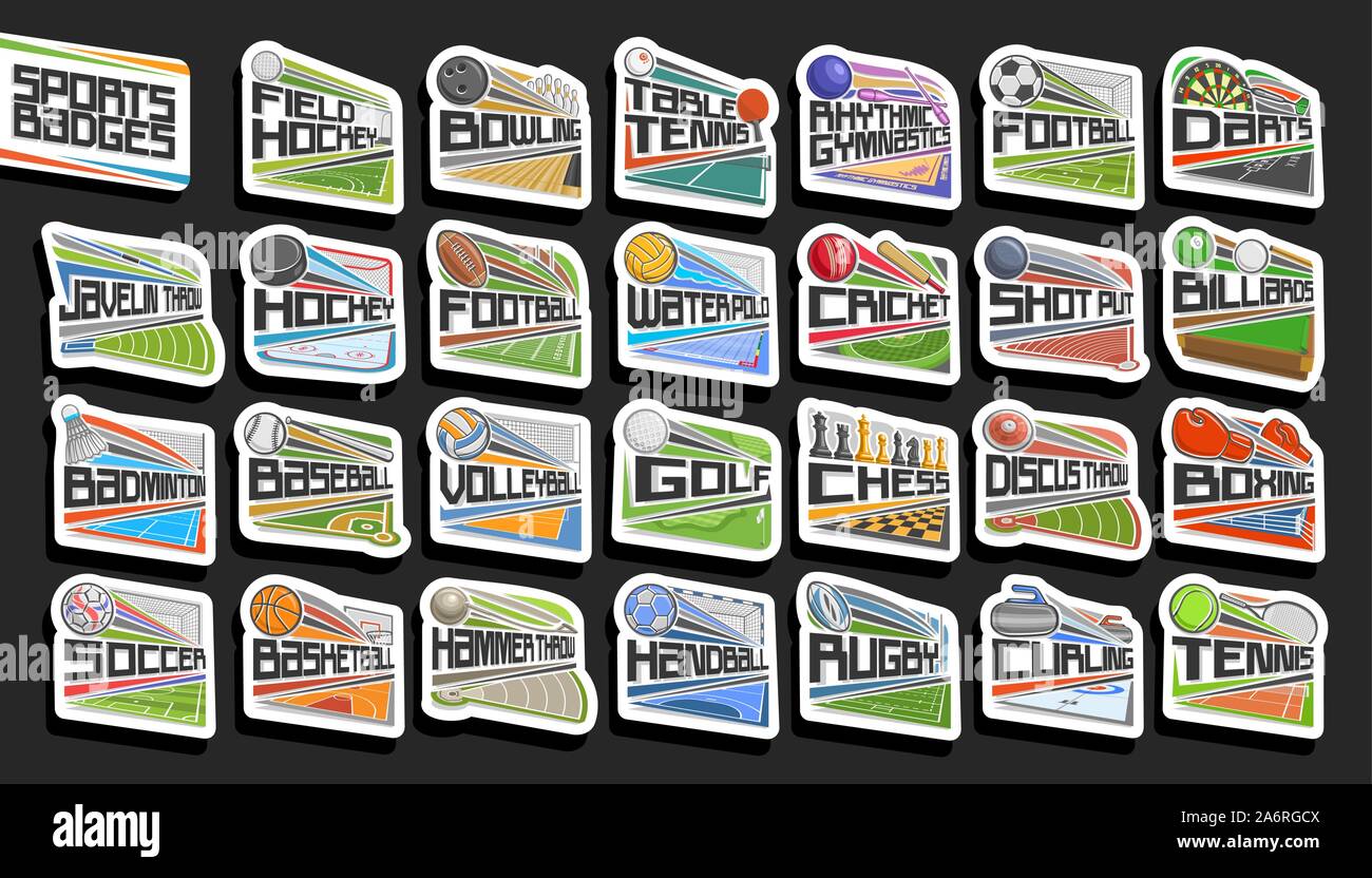 Vector set of Sports Badges, 27 signs of different kind sport games ...