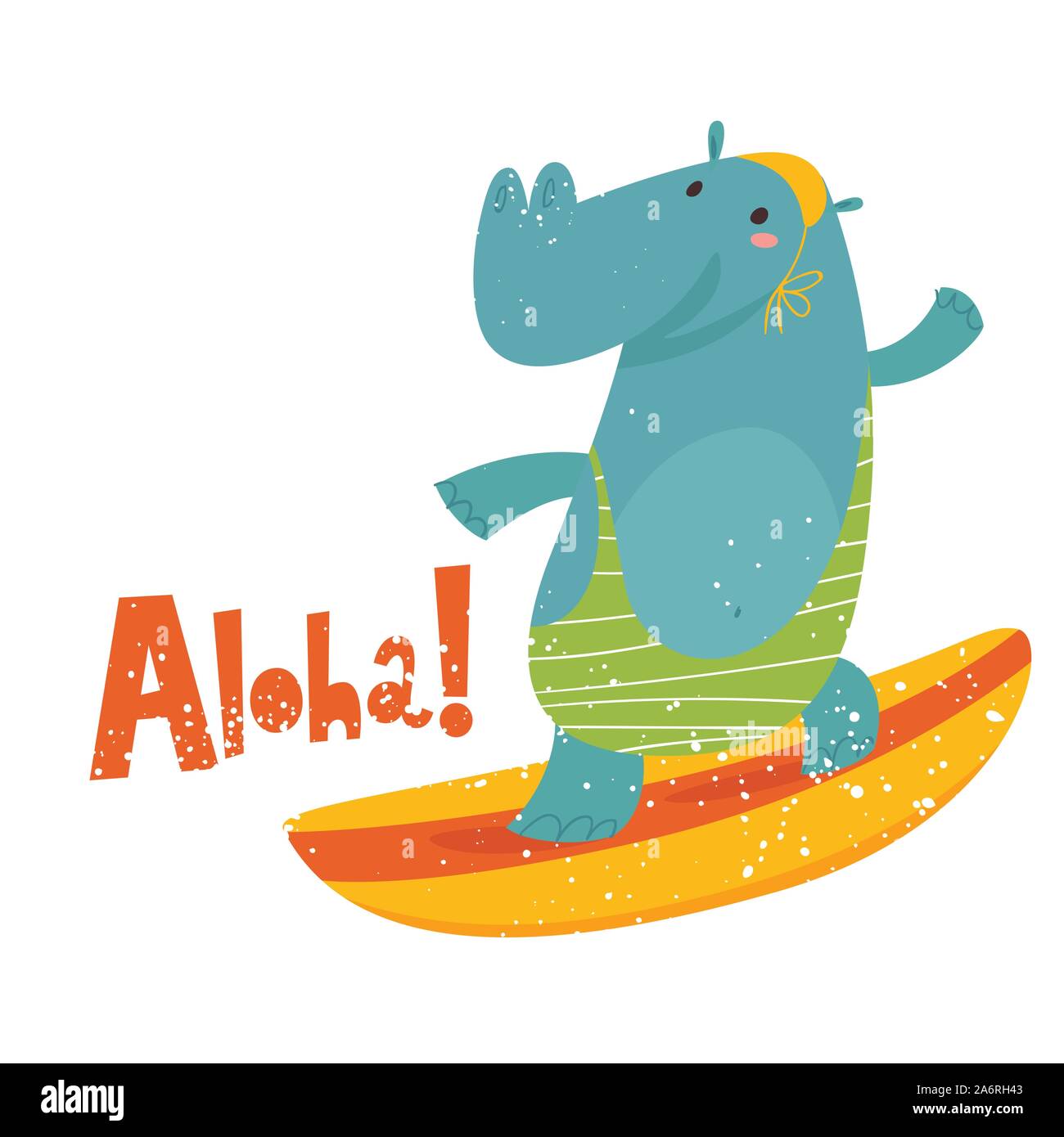 Cute Hippo on a board vector image with lettering Aloha Stock Vector ...