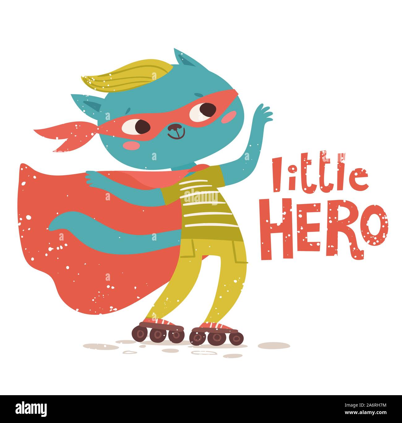 Vector poster design with cute cat and Little hero lettering Stock ...