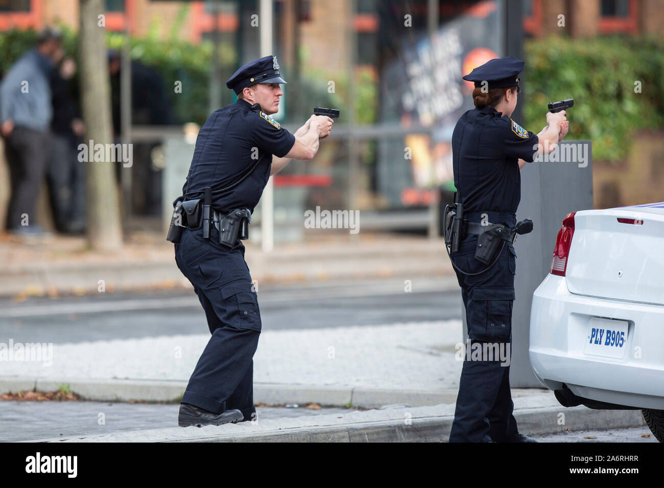 Cardiff, Wales, UK, October 28th 2019. New York Police officer actors ...