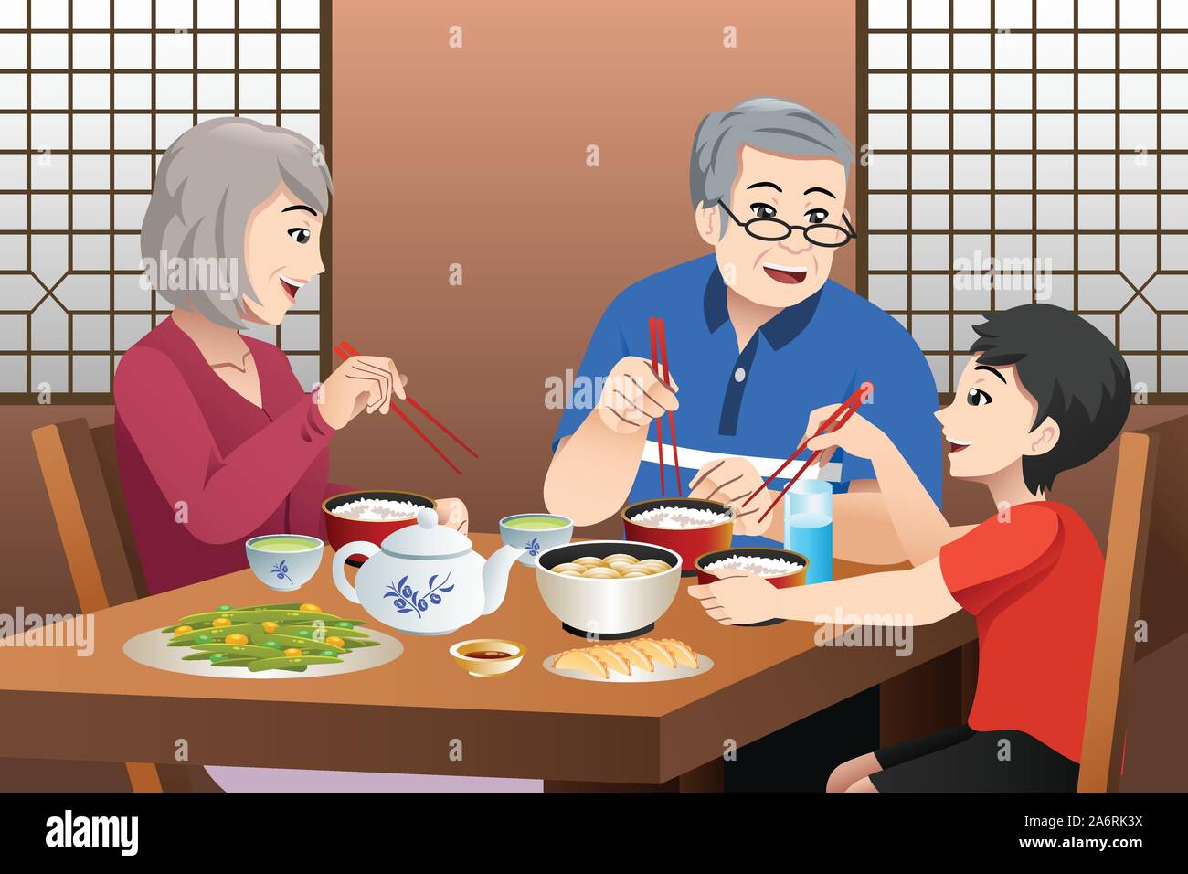 Elderly chinese eating vegetables Stock Vector Images - Alamy