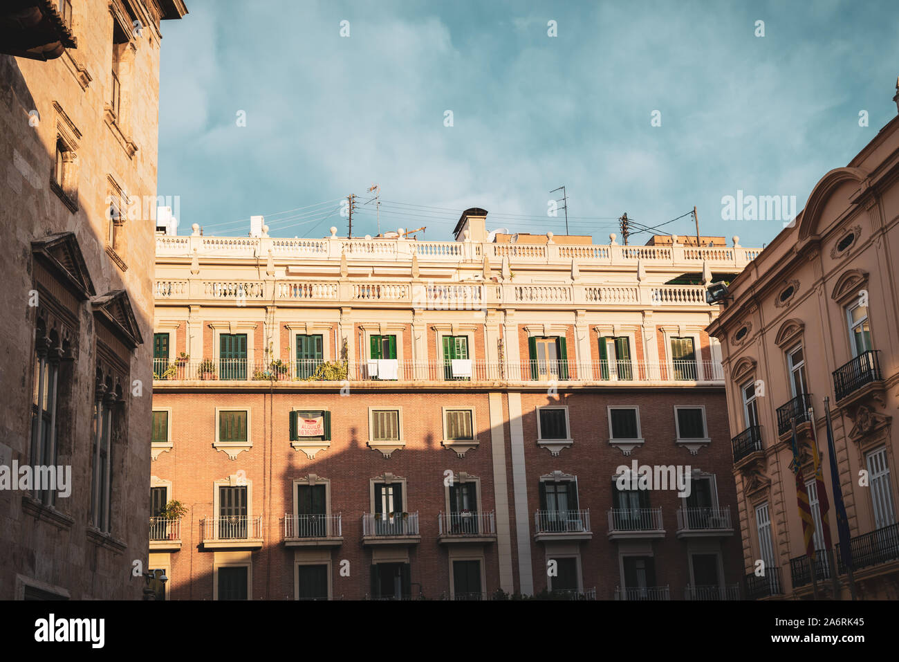 Valencia Old Town, Spain. Early morning sunlight on buildings Stock ...