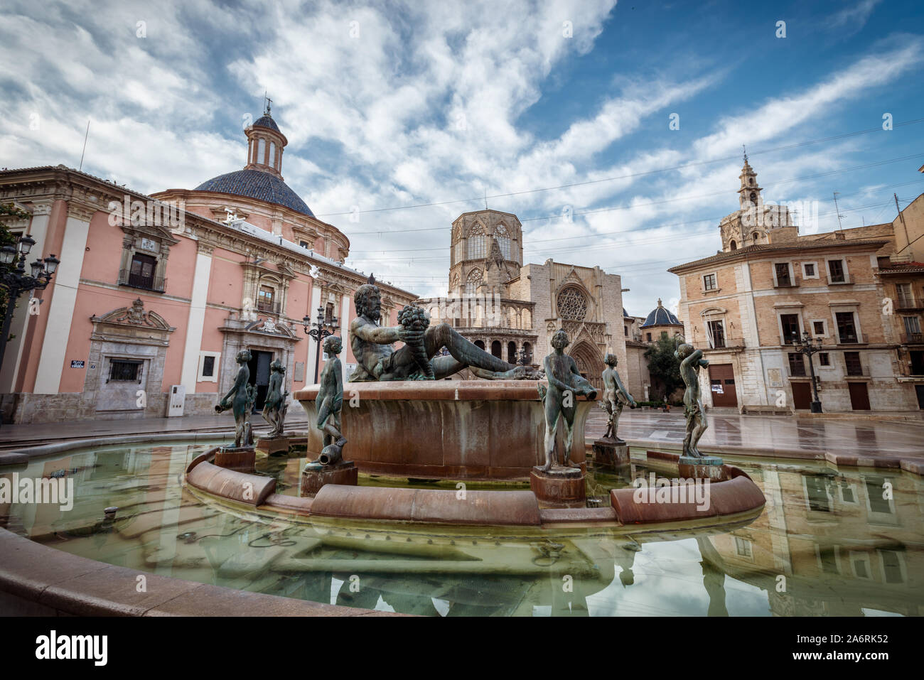 Turia Fountain Valencia, Spain. This famous fountain is located in the ...