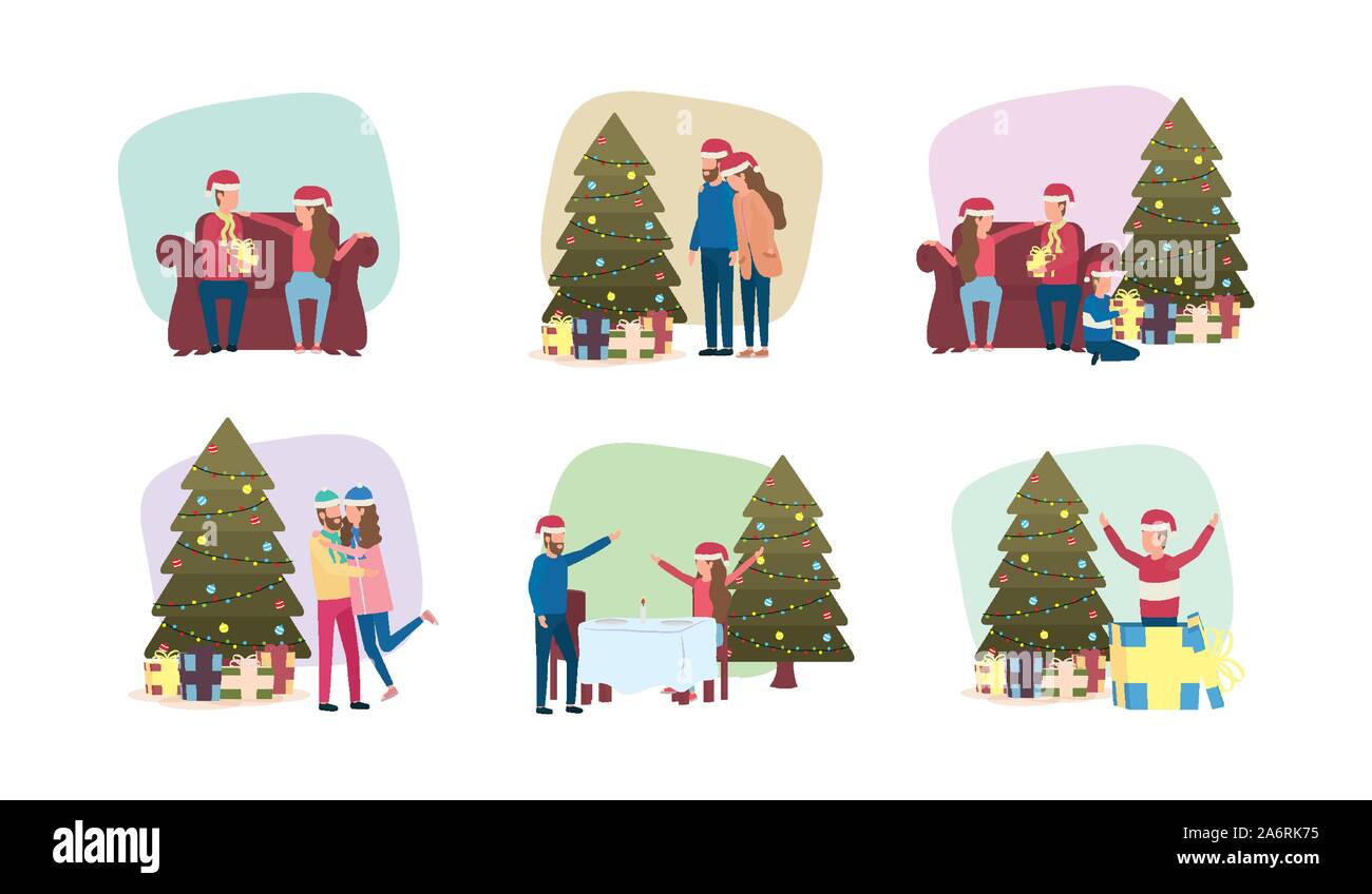 happy merry christmas family members celebrating Stock Vector Image ...