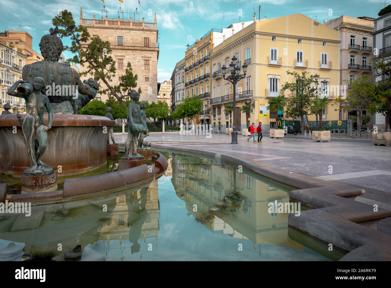 Turia Fountain Valencia, Spain. This famous fountain is located in the ...