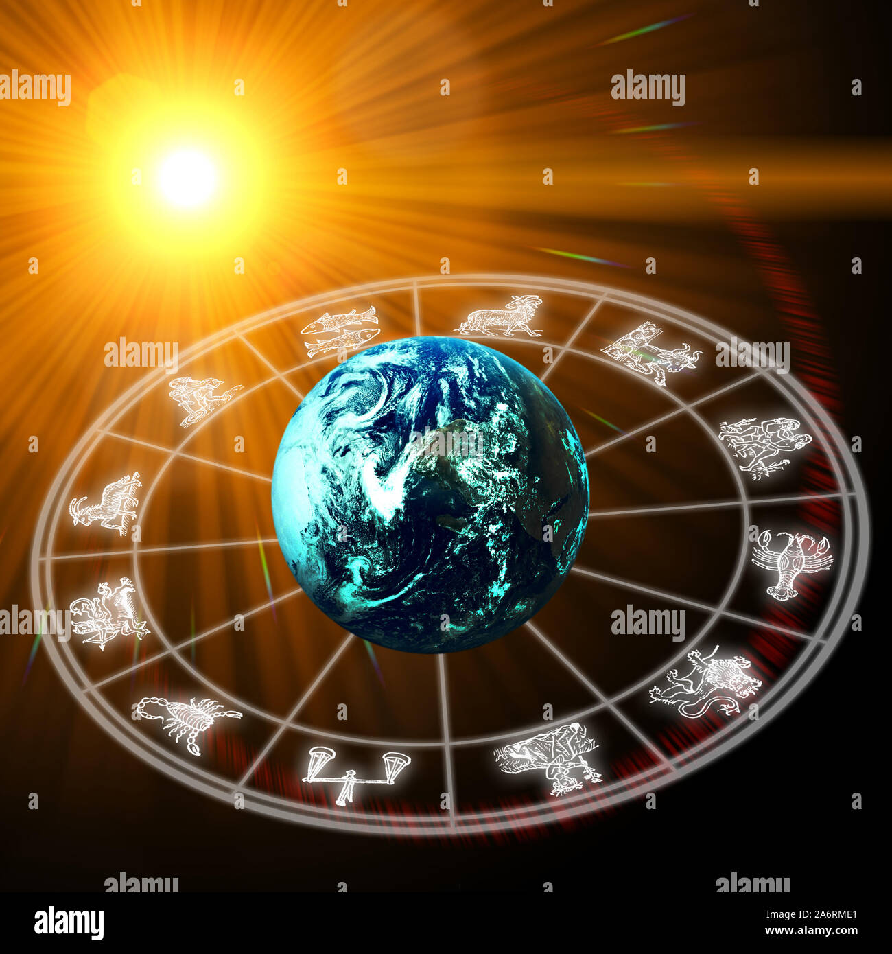 astrology wheel with all the signs of the zodiac and planet earth in ...