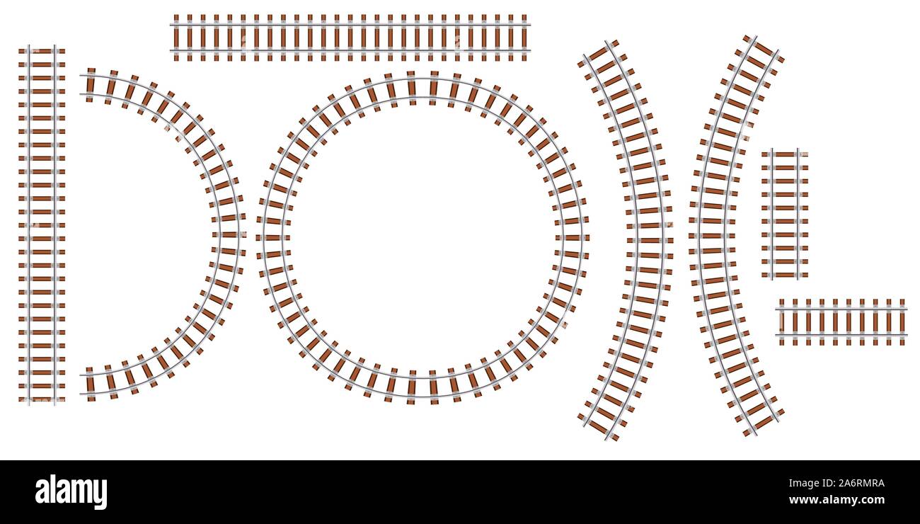 Railroad track train vector top view. Railway locomotive travel path transit way line. Subway ...