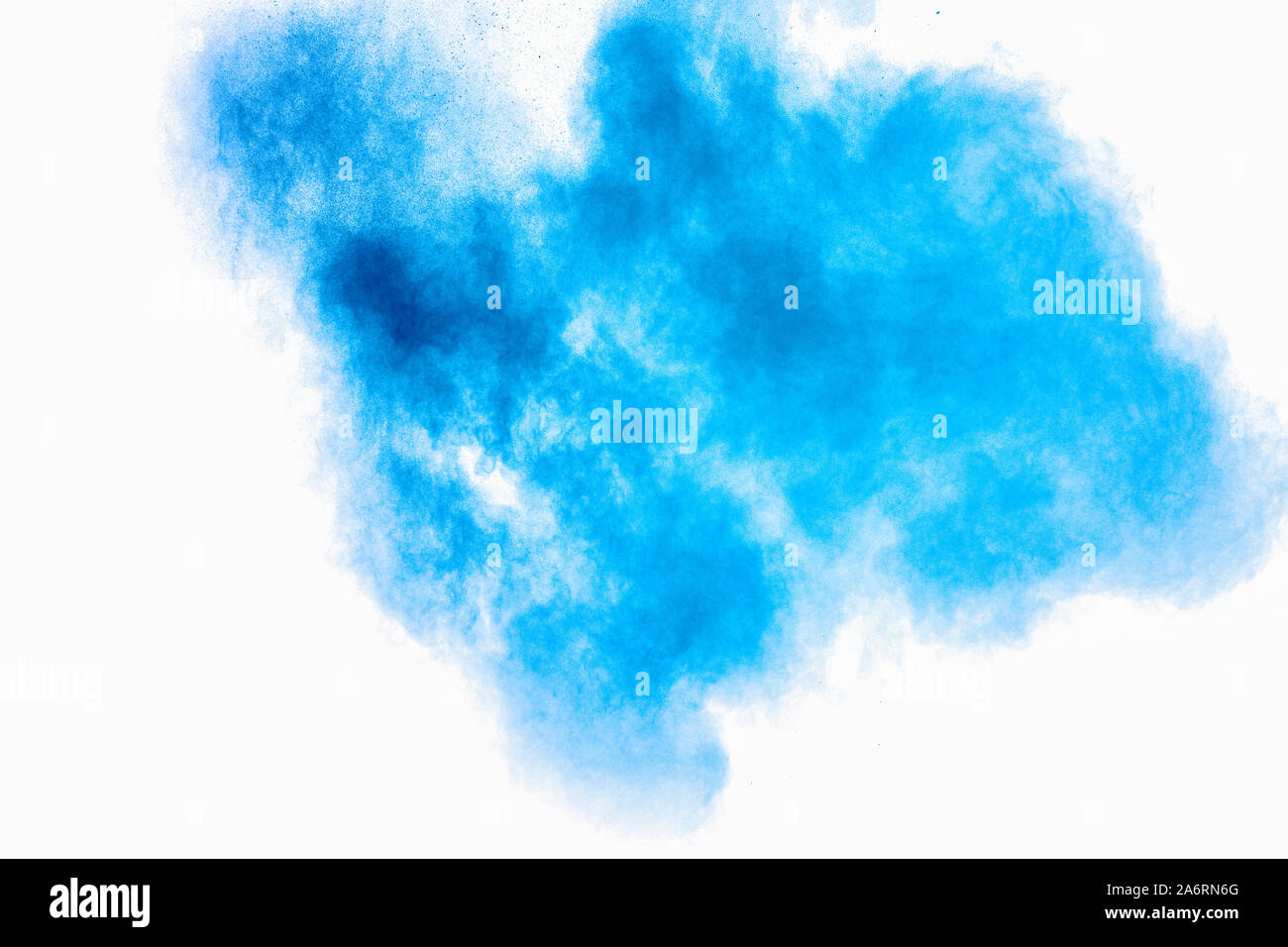 Bizarre forms of blue powder explode cloud on white background ...