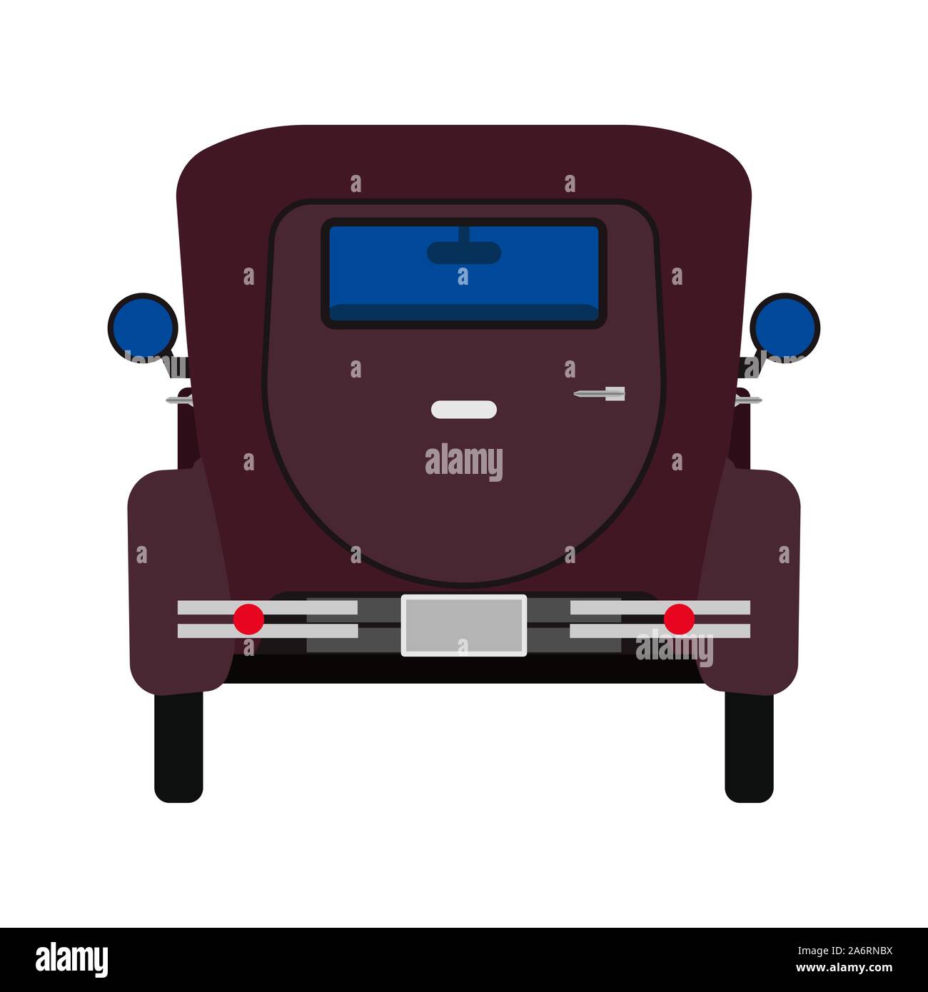 Retro car vector flat icon back view. Classic automobile engine ...