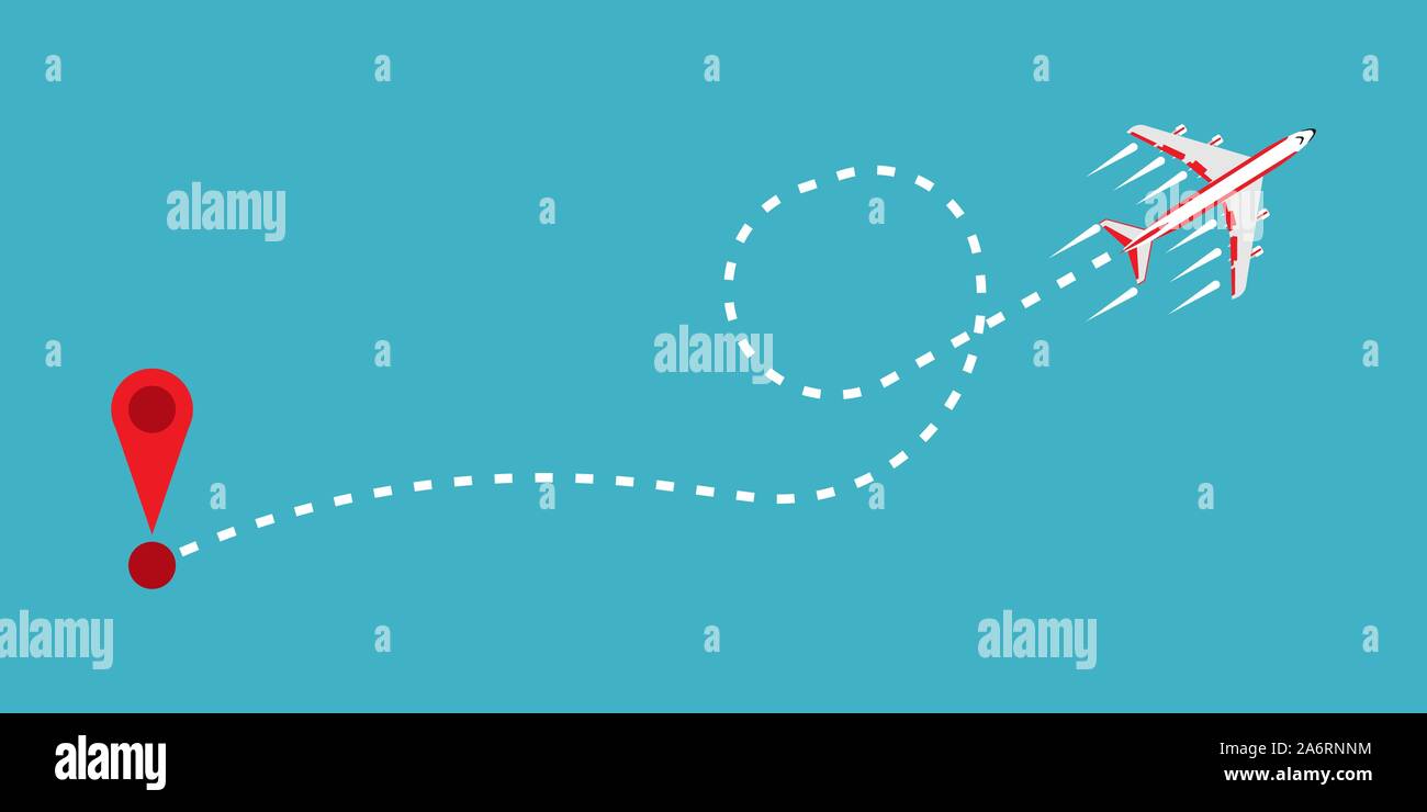 Airplane line path track flight vector illustration. Trace dotted route ...
