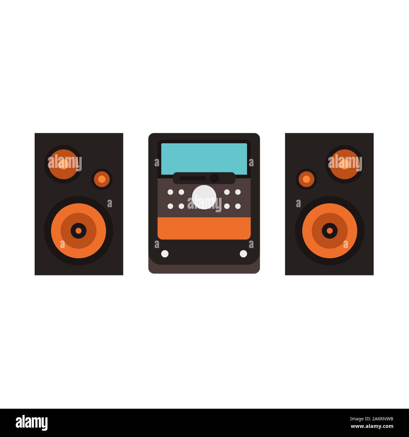 Audio system vector flat icon sound electronic equipment. Black stereo ...