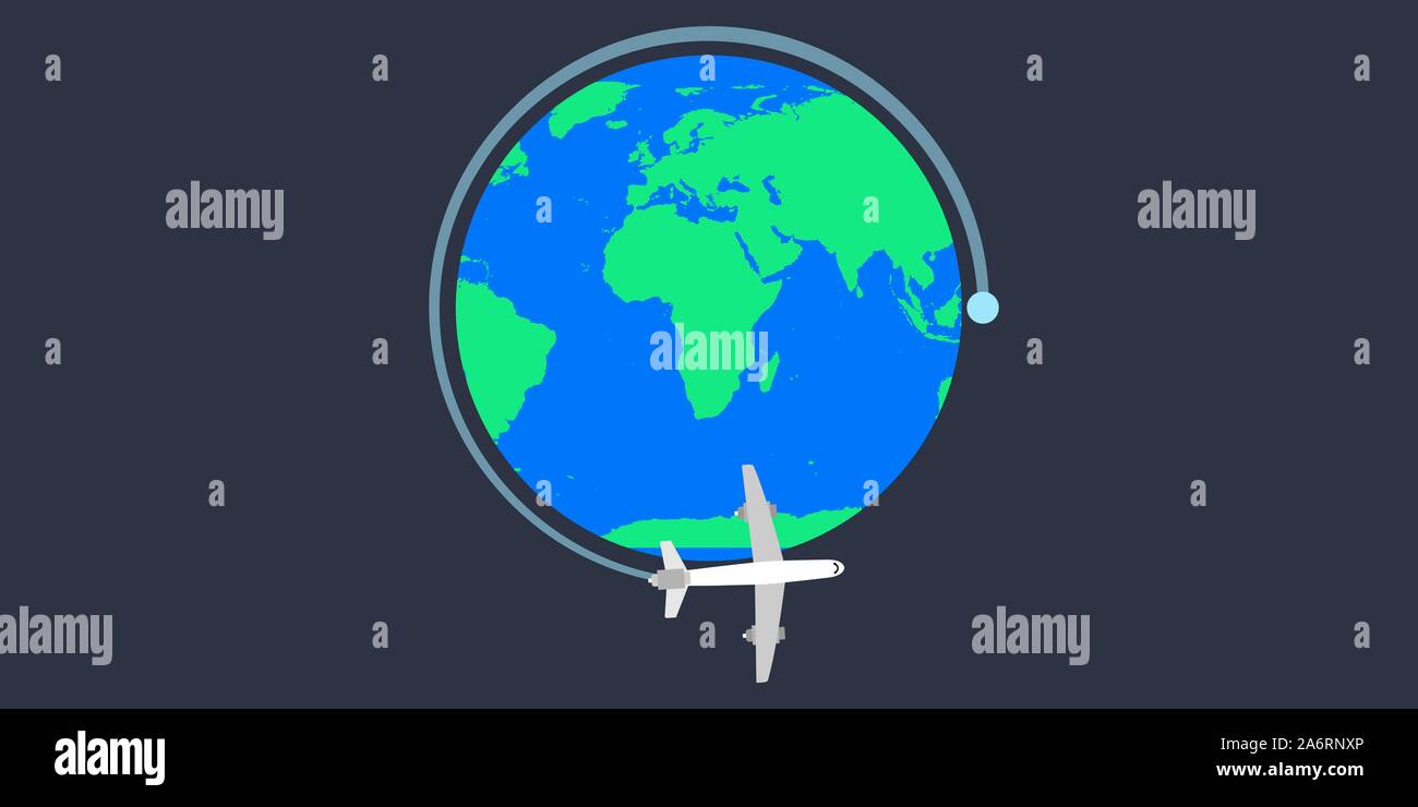 World Earth tavel plane vector illustration. Globe map flight journey ...