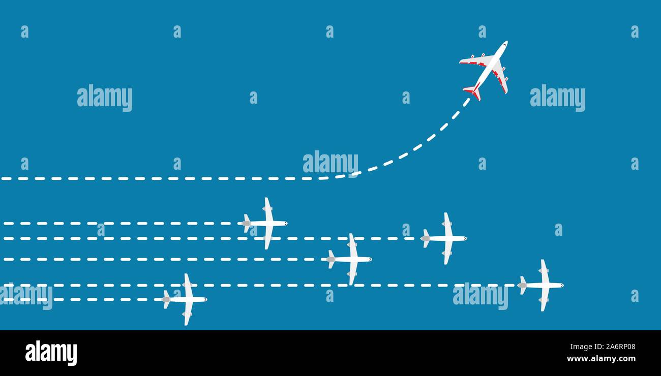 Red airplane change direction concept business solution. Plane way ...