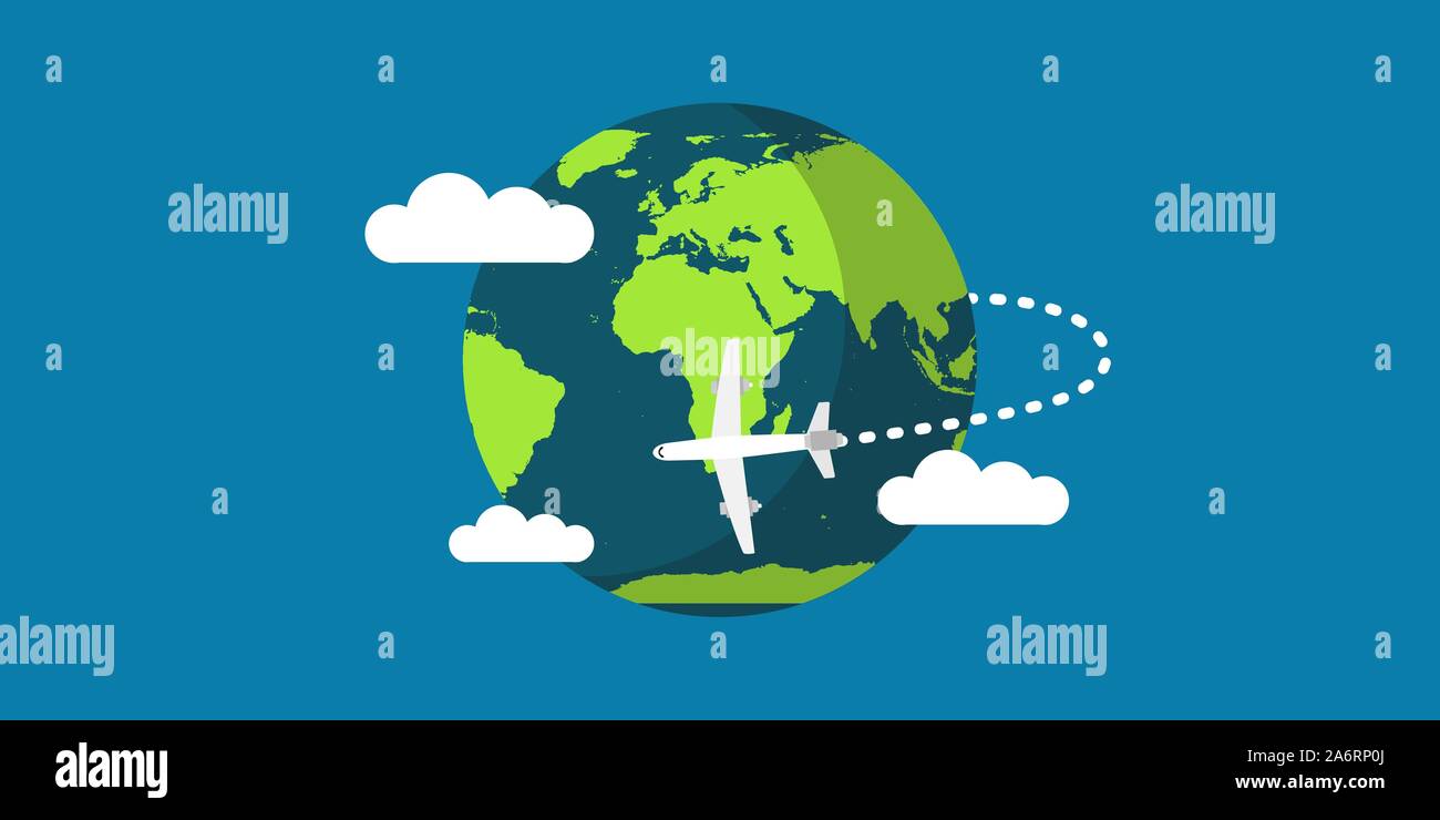 Travel plane world earth vector illustration travel map concept. Fly ...