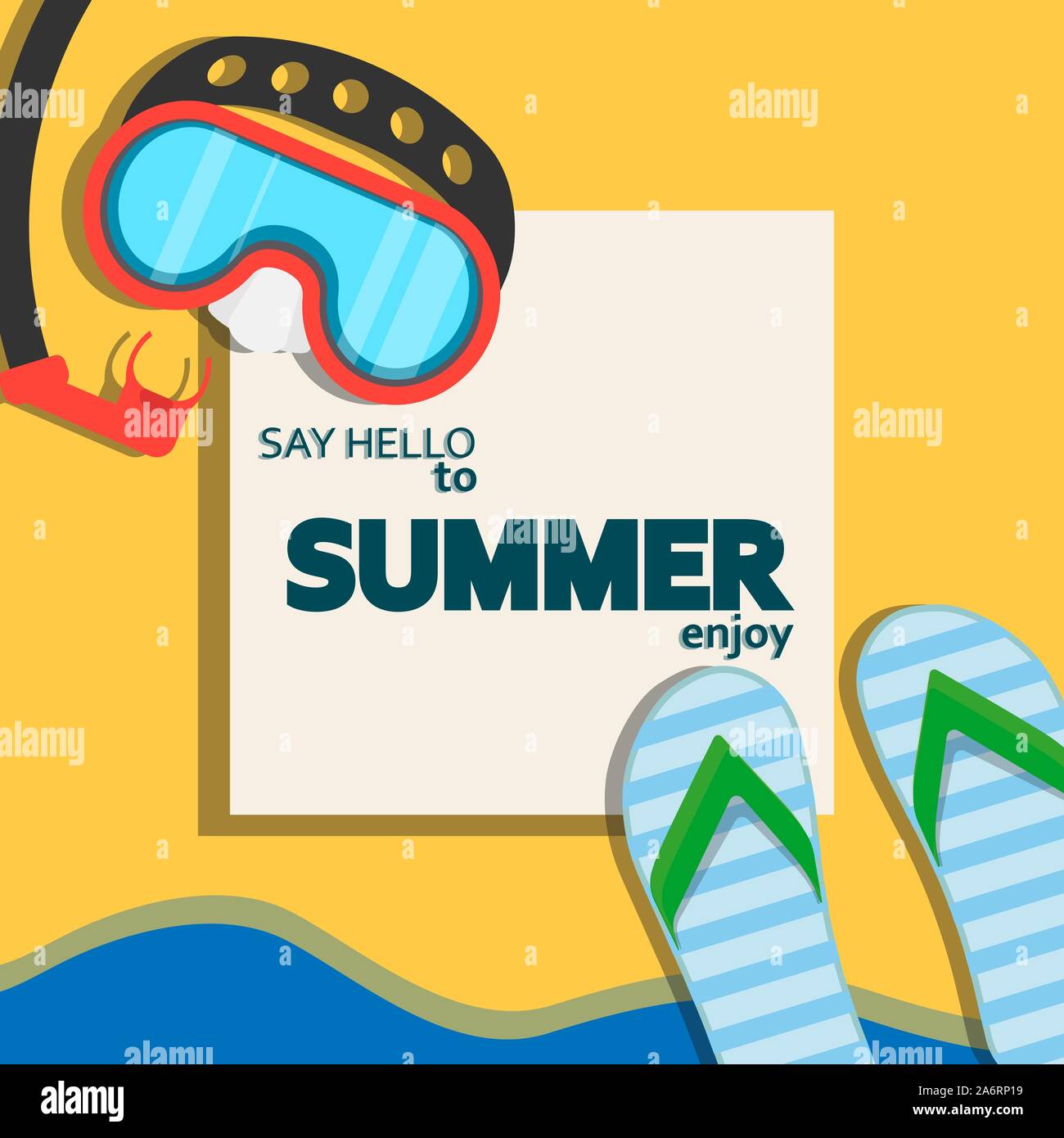 Vacation summer beach illustration holiday vector banner with diving ...