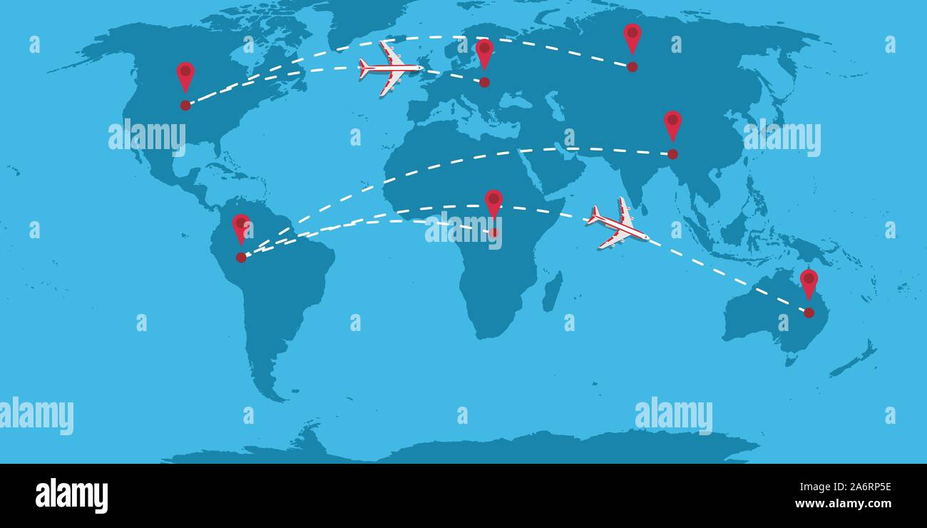 Plane dotted line path direction vector illustration travel map. Flight ...
