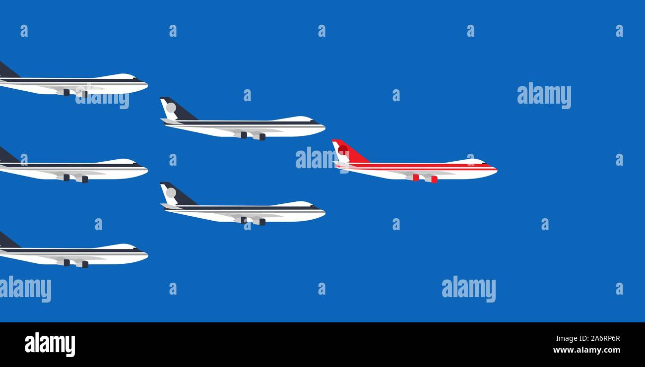 Red leader plane business concept vector illustration. Flying direction ...