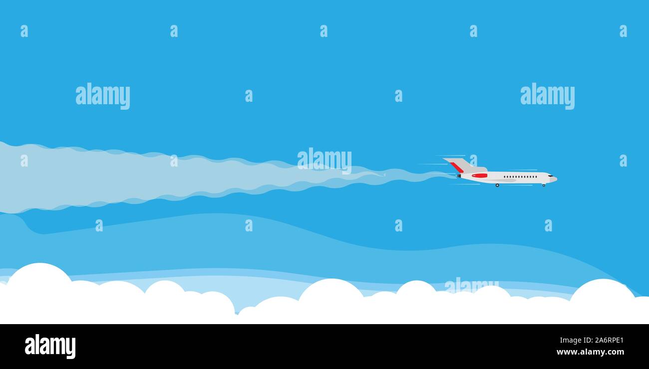 Plane fly in cloud sky illustration banner concept. Travel tourism jet ...