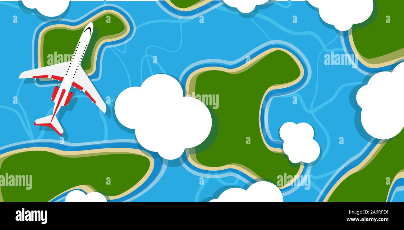 Plane above sky cloud vector illustration background concept. Travel ...