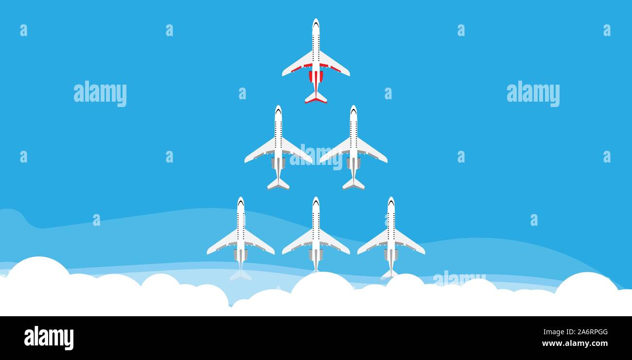 Red leader plane business concept vector illustration. Flying direction ...