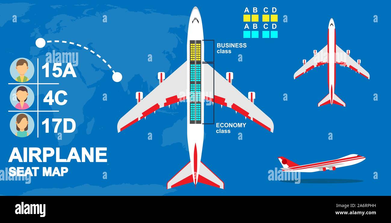 Seat map airplane class illustration vector. Airline tour trip ...