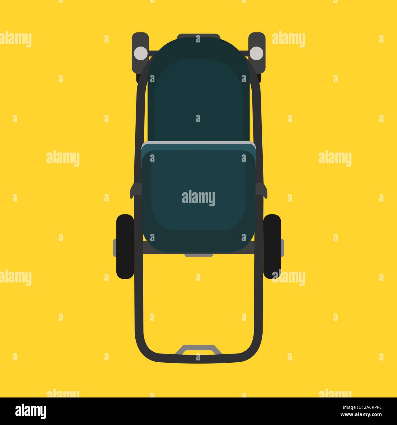 Pram child green carriage vector icon top view. Baby childhood buggy ...